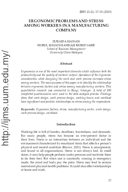 (PDF) Ergonomic problems and stress among workers in a manufacturing ...