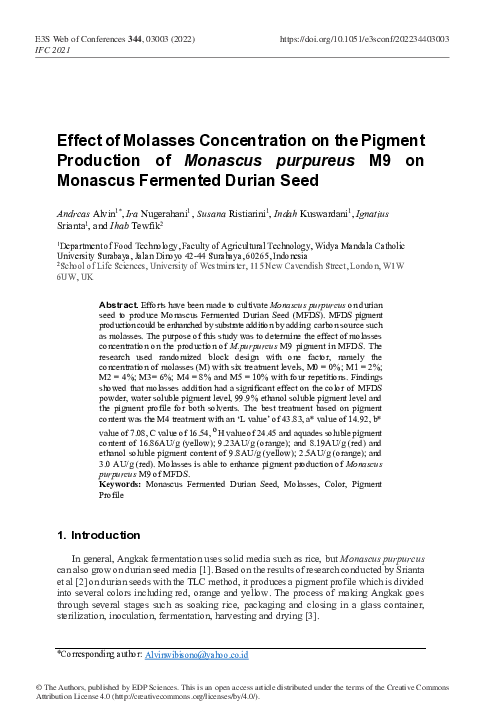 (PDF) Effect of Molasses Concentration on the Pigment Production of Monascus purpureus M9 on ...
