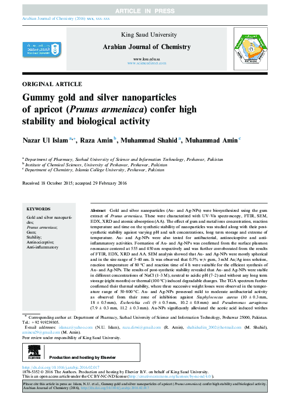 (PDF) Gummy gold and silver nanoparticles of apricot (Prunus armeniaca ...