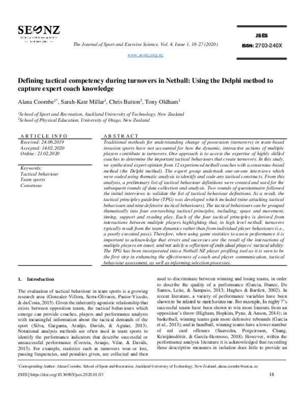 (PDF) Defining tactical competency during turnovers in Netball: Using ...