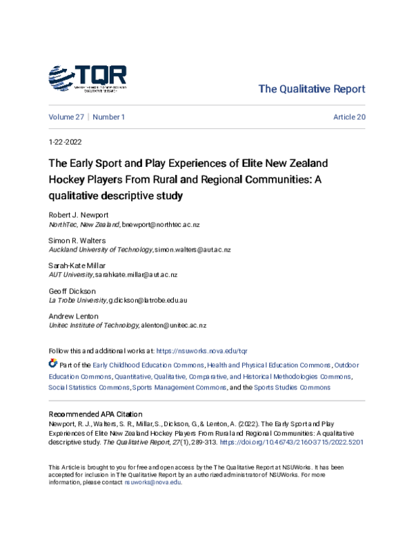 (PDF) The Early Sport and Play Experiences of Elite New Zealand Hockey ...