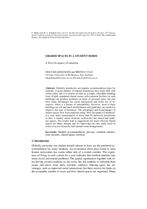 (PDF) SHARED SPACES IN A STUDENT DORM A Post Occupancy Evaluation