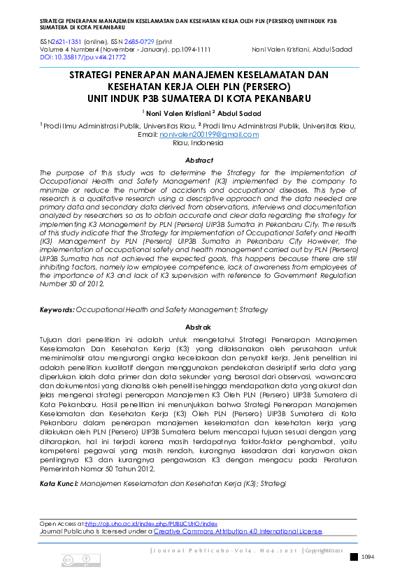 (PDF) Strategi Penerapan Manajemen Keselamatan Dan Kesehatan Kerja Oleh ...