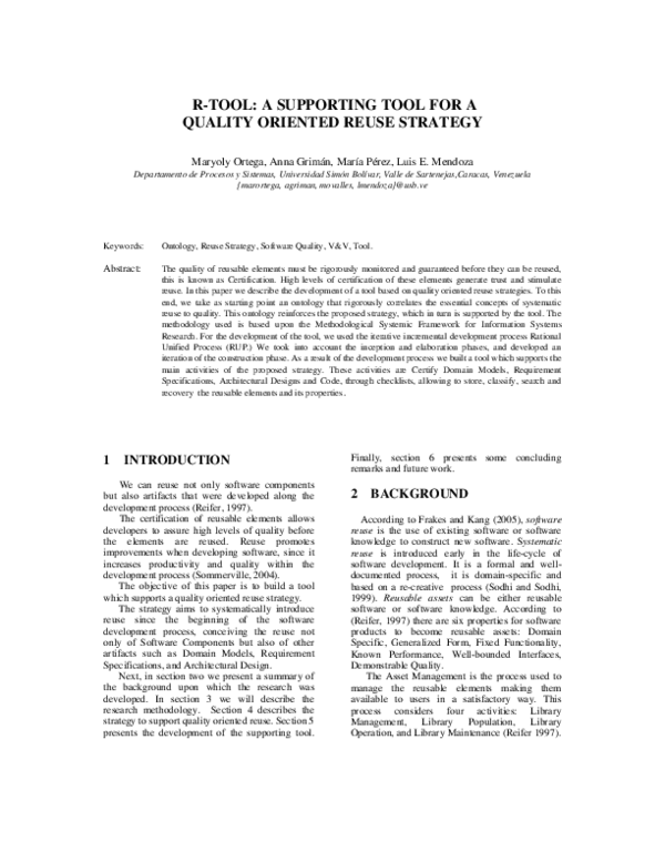 (PDF) R-Tool: Ensuring Quality in Reusable Elements