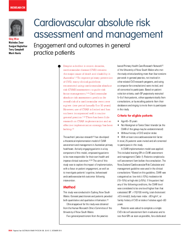(PDF) Cardiovascular absolute risk assessment and management ...