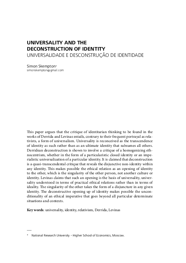 (PDF) Universality and the Deconstruction of Identity