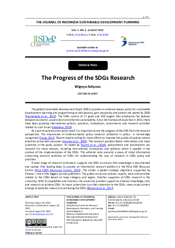 (PDF) The Progress of the SDGs Research