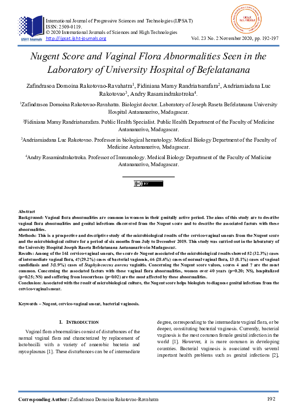 (PDF) Nugent Score and Vaginal Flora Abnormalities Seen in the ...