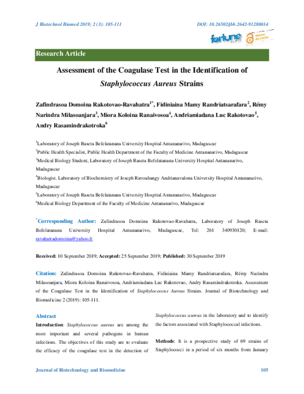 (PDF) Assessment of the Coagulase Test in the Identification of ...