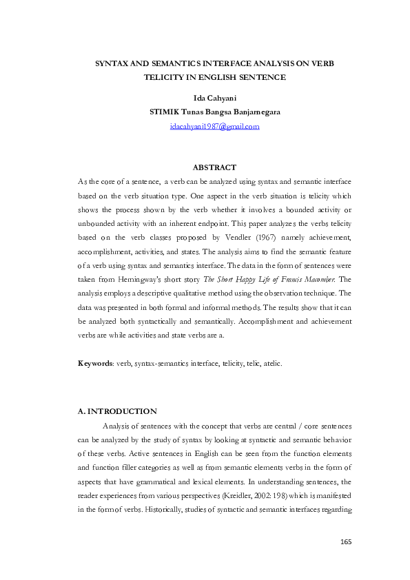 (PDF) Syntax and Semantics Interface Analysis on Verb Telicity in ...