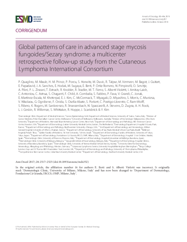 (PDF) Corrections to “Global patterns of care in advanced stage mycosis ...