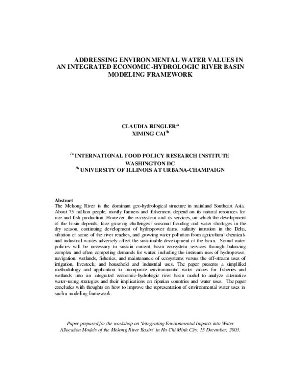 (PDF) Addressing environmental water values in an integrated economic ...