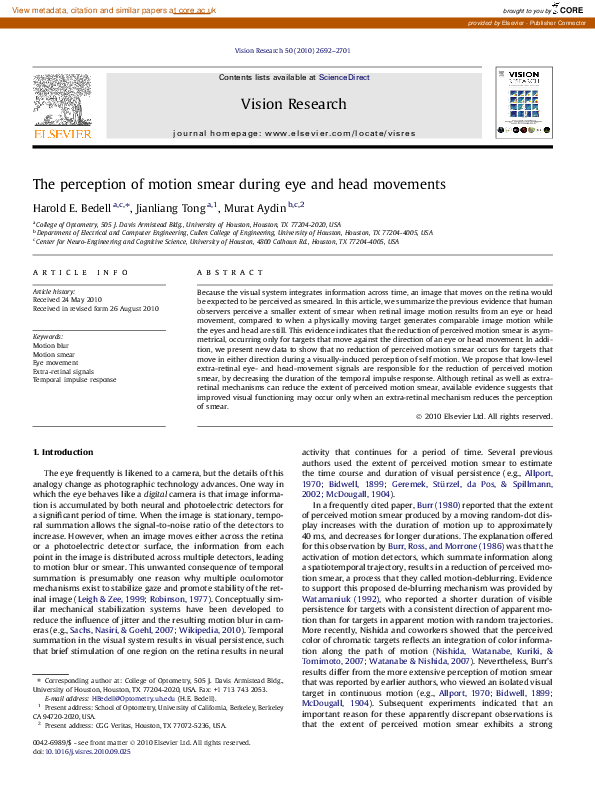 (PDF) The perception of motion smear during eye and head movements