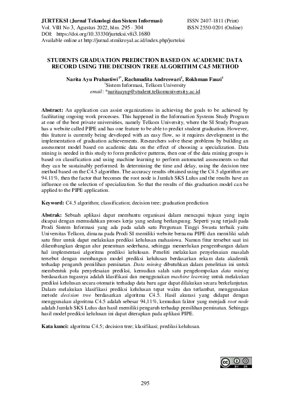 (PDF) Students Graduation Prediction Based on Academic Data Record Using the Decision Tree ...