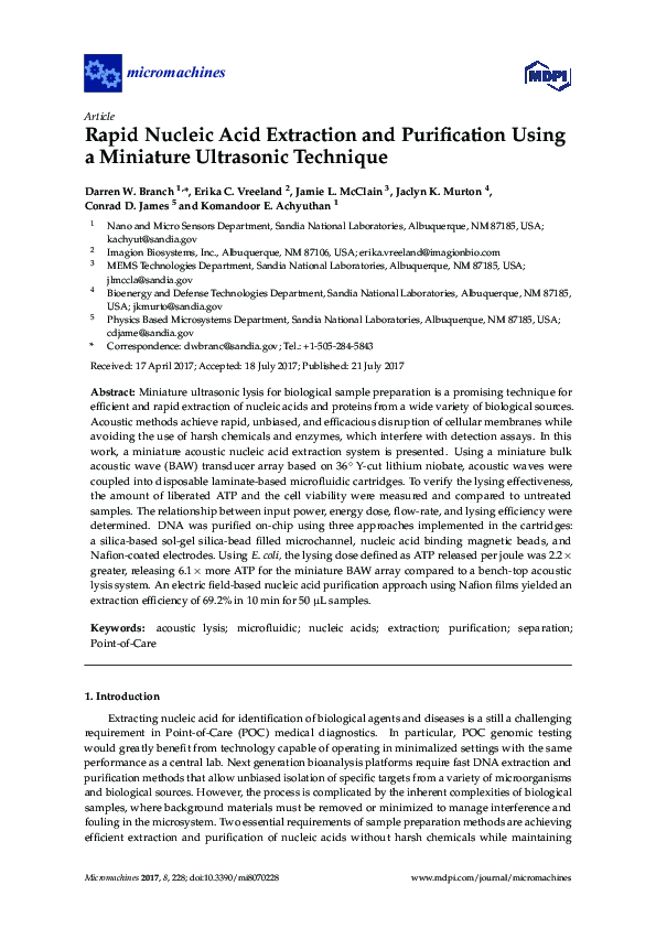 (PDF) Rapid Nucleic Acid Extraction and Purification Using a Miniature ...