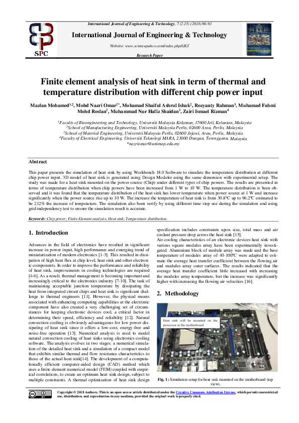 Pdf Finite Element Analysis Of Heat Sink In Term Of Thermal And Temperature Distribution With