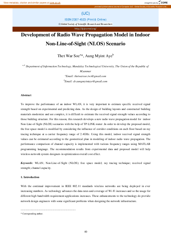 Pdf Development Of Radio Wave Propagation Model In Indoor Non Line Of Sight Nlos Scenario