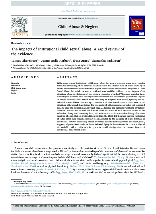 (PDF) The impacts of institutional child sexual abuse: A rapid review of the evidence