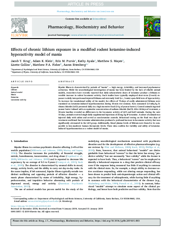 (PDF) Effects of chronic lithium exposure in a modified rodent ketamine ...
