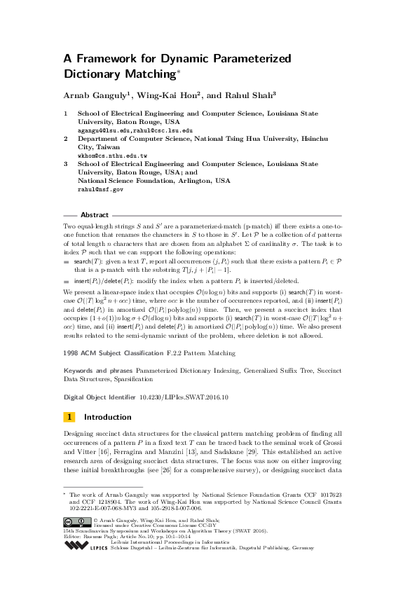 (PDF) A Framework for Dynamic Parameterized Dictionary Matching