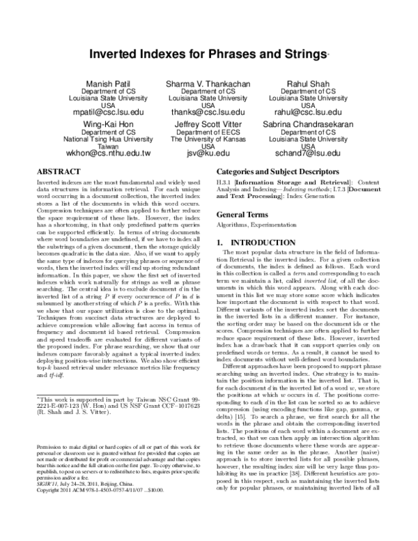 (PDF) Inverted indexes for phrases and strings