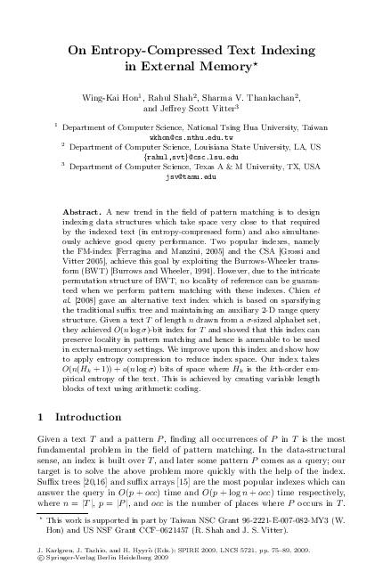 (PDF) On Entropy-Compressed Text Indexing in External Memory
