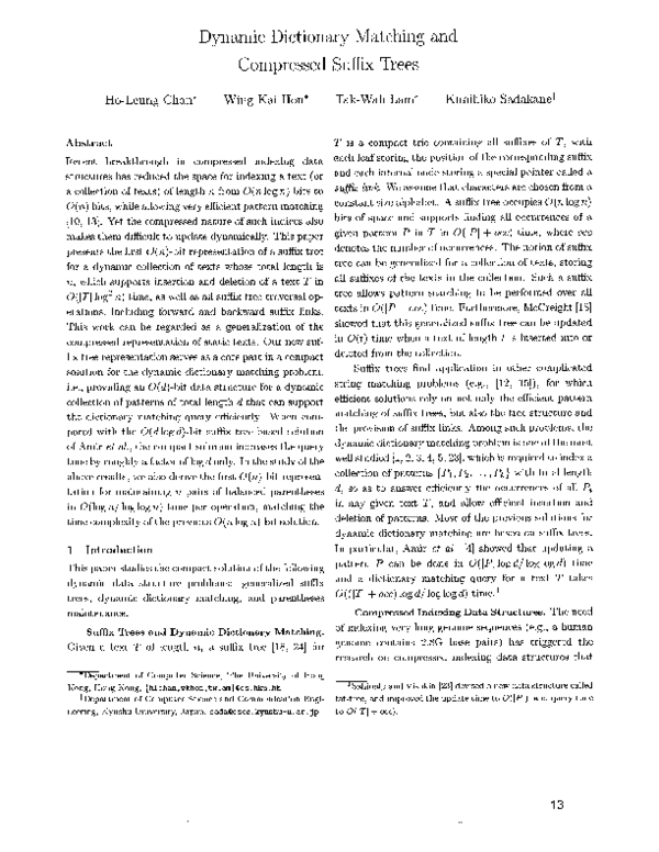 (PDF) Dynamic dictionary matching and compressed suffix trees