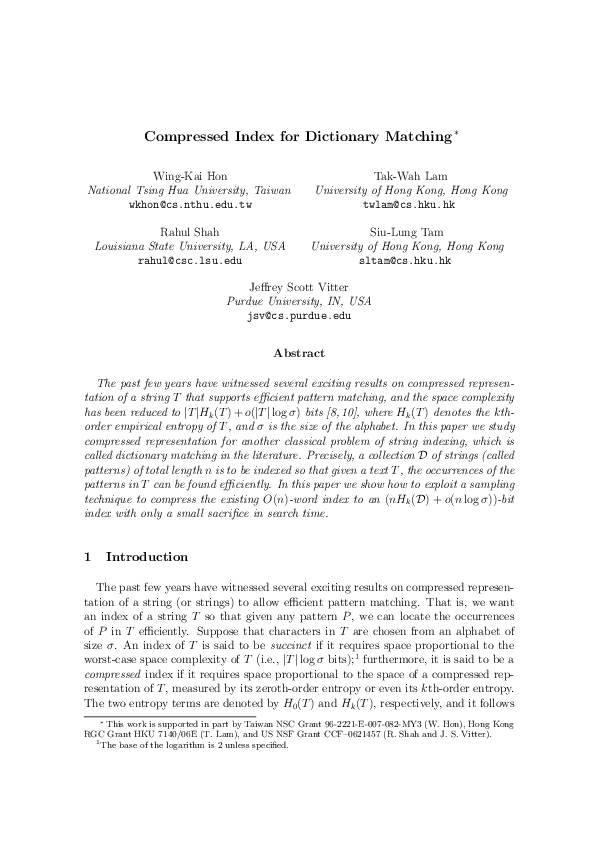 (PDF) Compressed Index for Dictionary Matching
