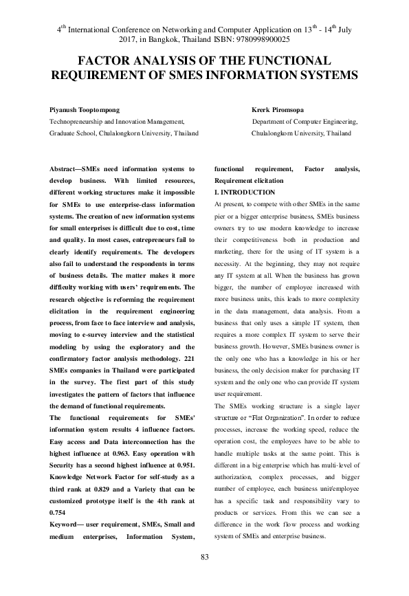 (PDF) Factor Analysis of the Functional Requirement of Smes Information Systems