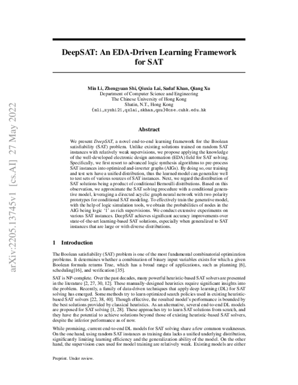 (PDF) DeepSAT: An EDA-Driven Learning Framework for SAT | Qiuxia Lai ...
