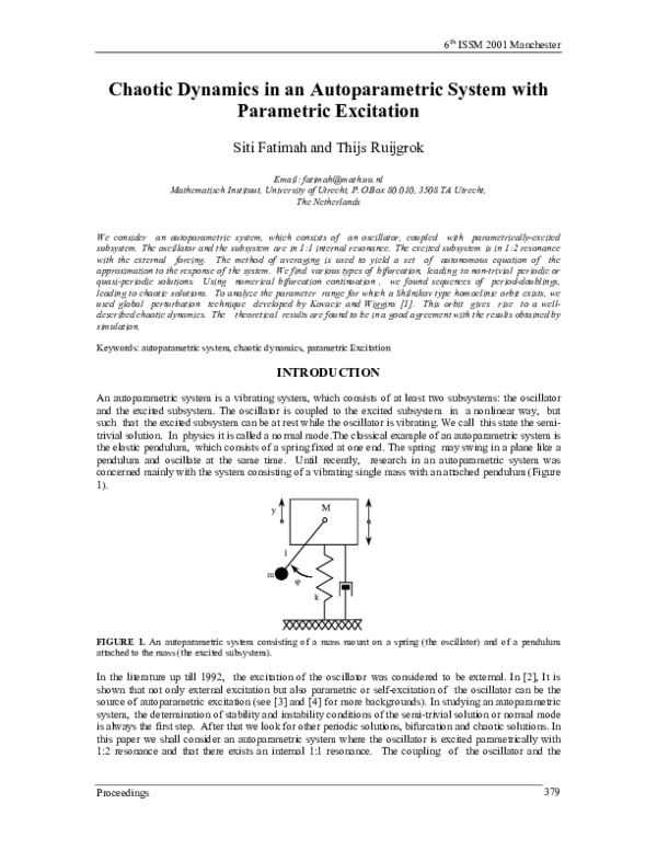(PDF) Chaotic Dynamics in an Autoparametric System with Parametric Excitation