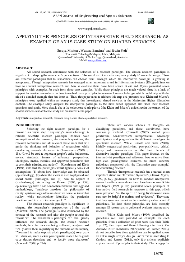 (PDF) Applying the principles of interpretive field research: An ...