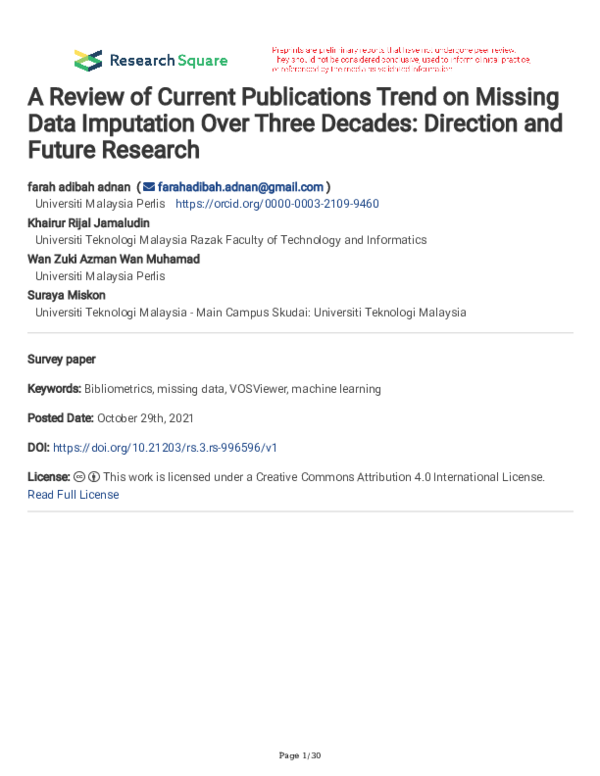 (PDF) A Review of Current Publications Trend on Missing Data Imputation ...
