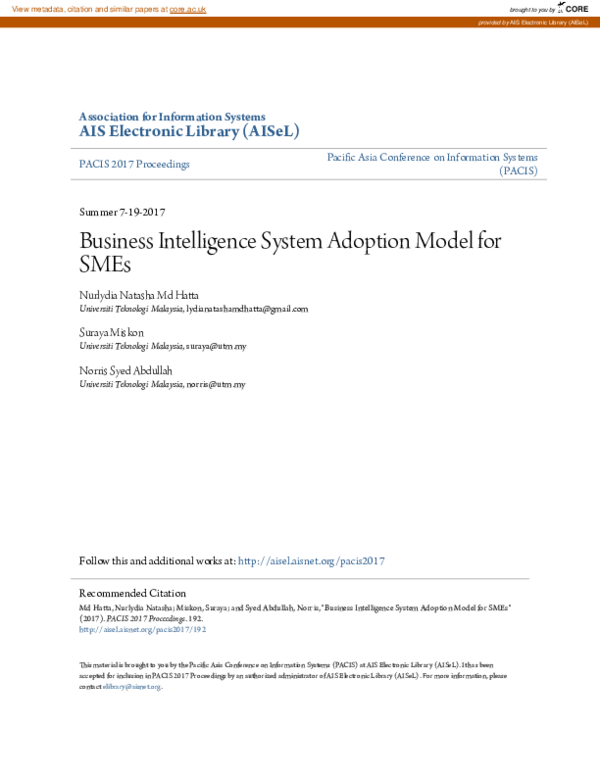 (PDF) Business Intelligence System Adoption Model for SMEs