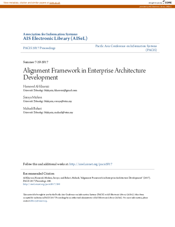 (PDF) Alignment Framework in Enterprise Architecture Development