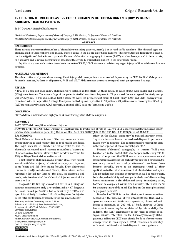 (PDF) Evaluation of Role of Fast vs Cect Abdomen in Detecting Organ ...