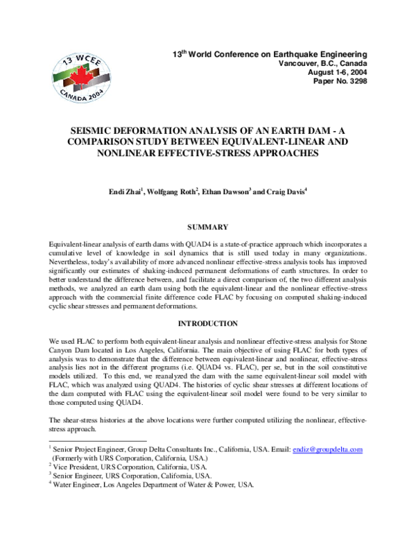 (PDF) Seismic deformation analysis of an earth dam a comparison study between equivalent-linear ...