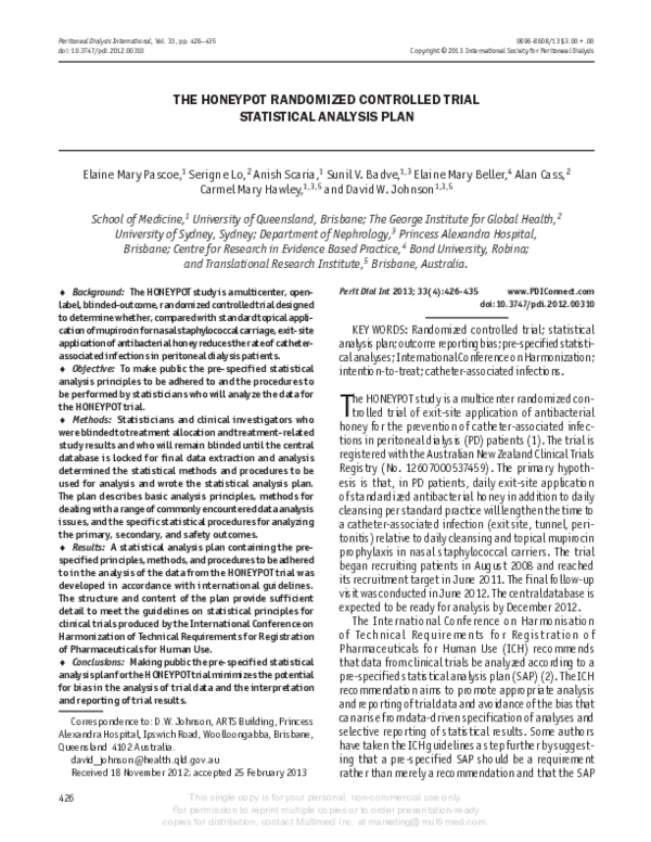 (PDF) The Honeypot Randomized Controlled Trial Statistical Analysis Plan