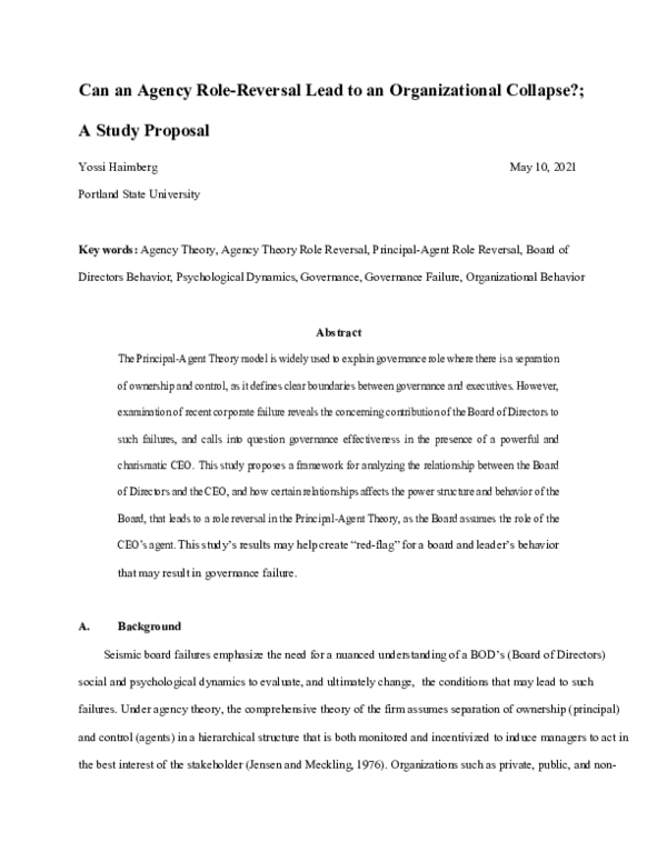 (PDF) Can an Agency Role-Reversal Lead to an Organizational Collapse ...