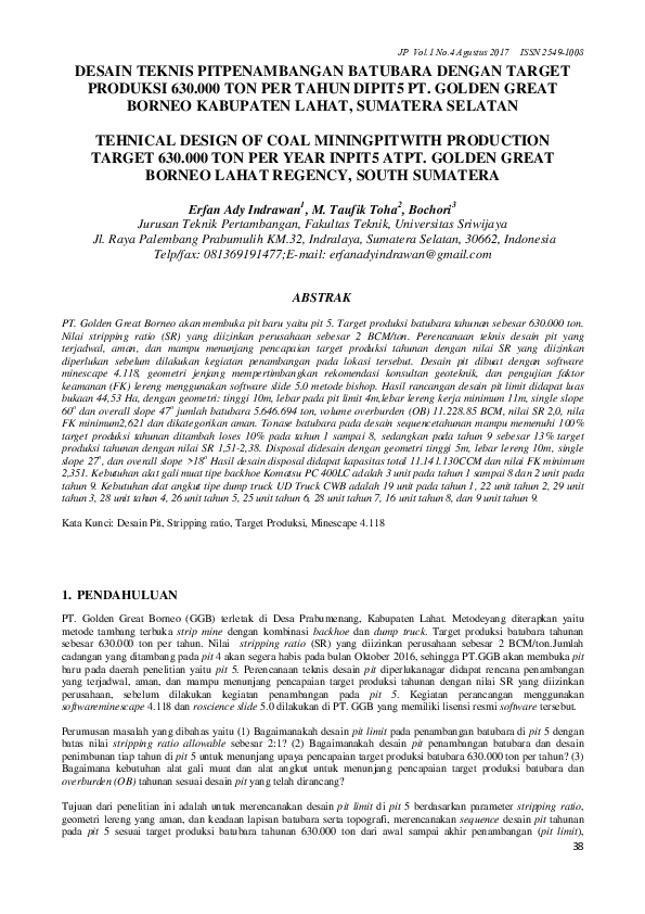 (PDF) Desain Teknis Pit Penambangan Batubara Dengan Target Produksi 630 ...