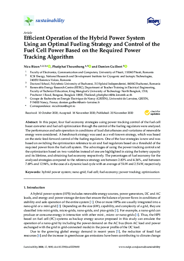 (PDF) Efficient Operation of the Hybrid Power System Using an Optimal Fueling Strategy and ...
