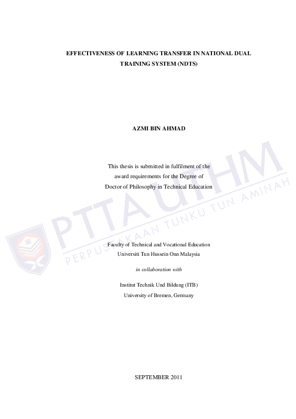 (PDF) Effectiveness of learning transfer in the National Dual Training System (NDTS) in Malaysia