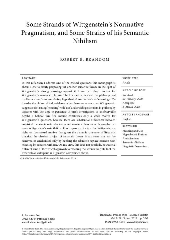 (PDF) Some Strands of Wittgenstein's Normative Pragmatism, and Some Strains of his Semantic ...
