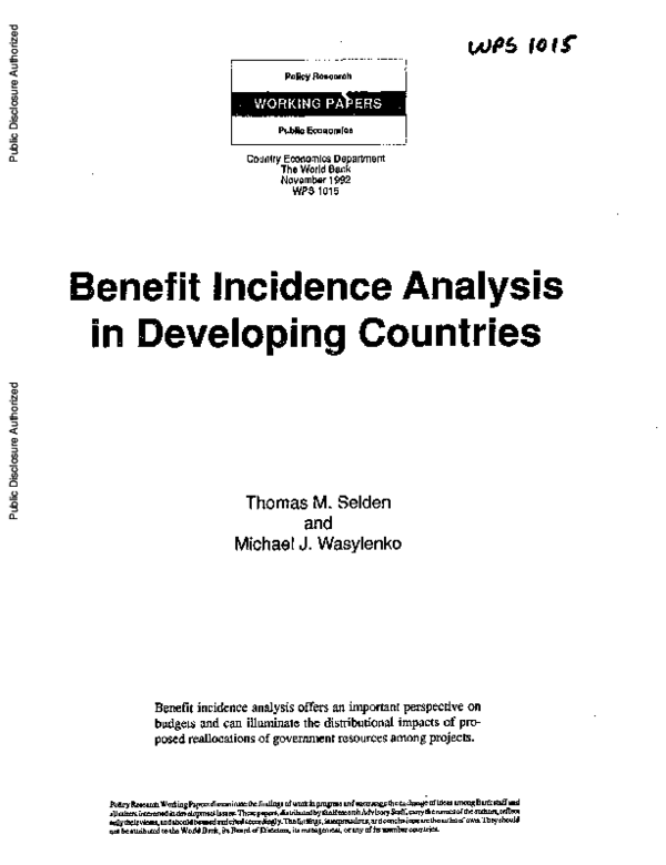 (PDF) Benefit incidence analysis in developing countries