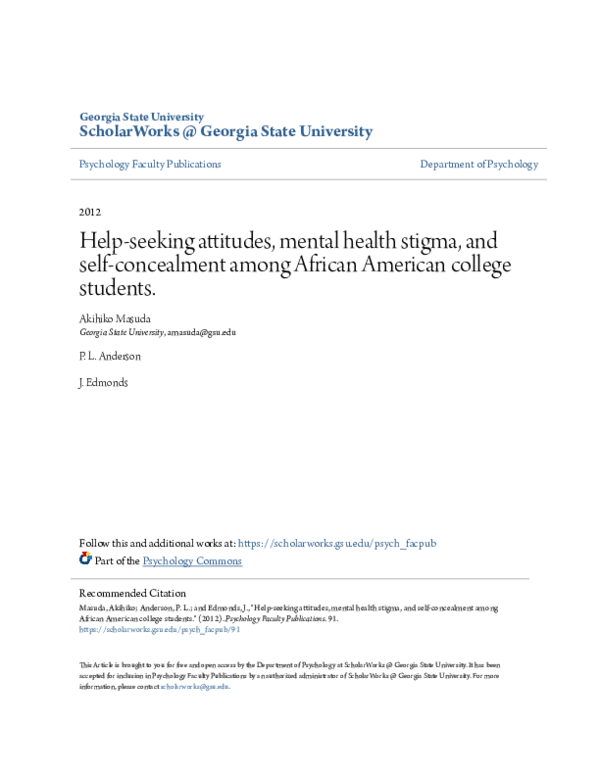 (PDF) Help-Seeking Attitudes, Mental Health Stigma, and Self-Concealment Among African American ...