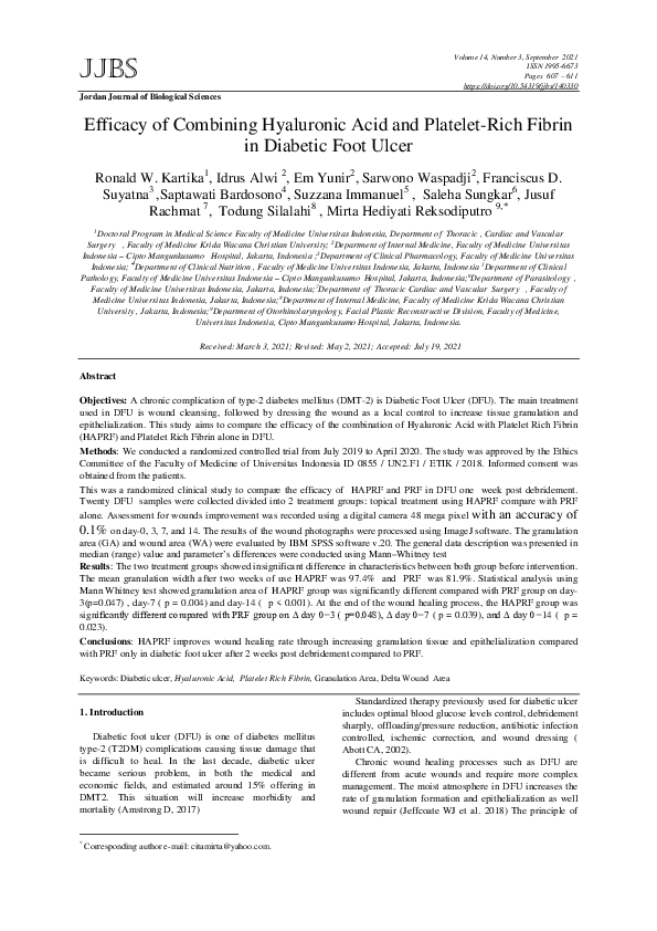 (PDF) Efficacy of Combining Hyaluronic Acid and Platelet-Rich Fibrin in ...