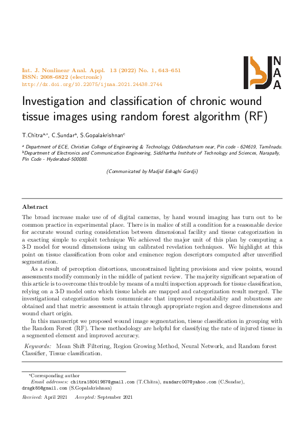 (PDF) Investigation and Classification of Chronic Wound Tissue images Using Random Forest ...