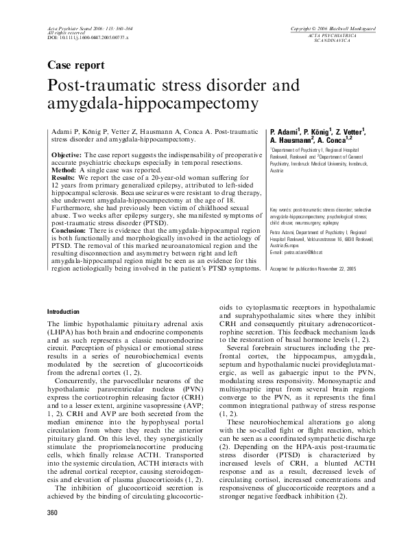 (PDF) Post-traumatic stress disorder and amygdala-hippocampectomy