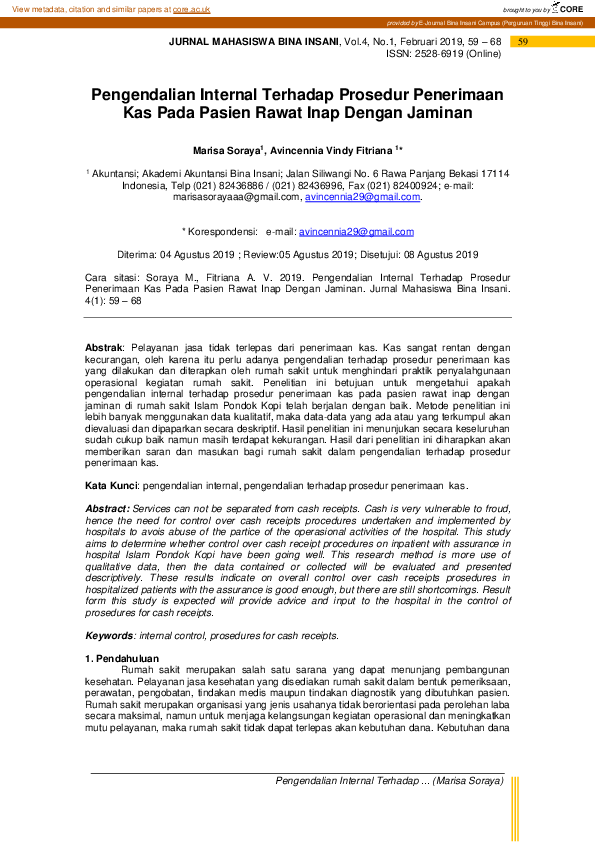 (PDF) Pengendalian Internal Terhadap Prosedur Penerimaan Kas Pada ...