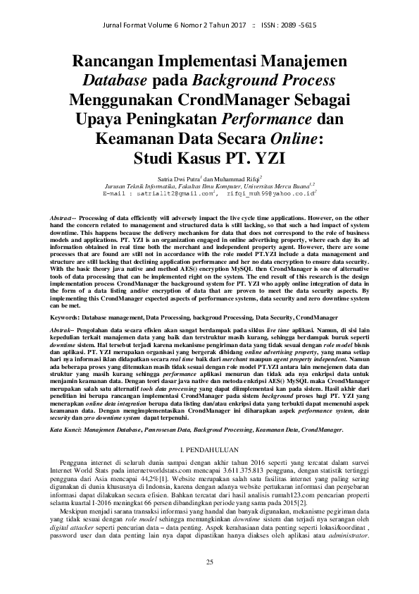 (PDF) Rancangan Implementasi Manajemen Database pada Background Process Menggunakan CrondManager ...